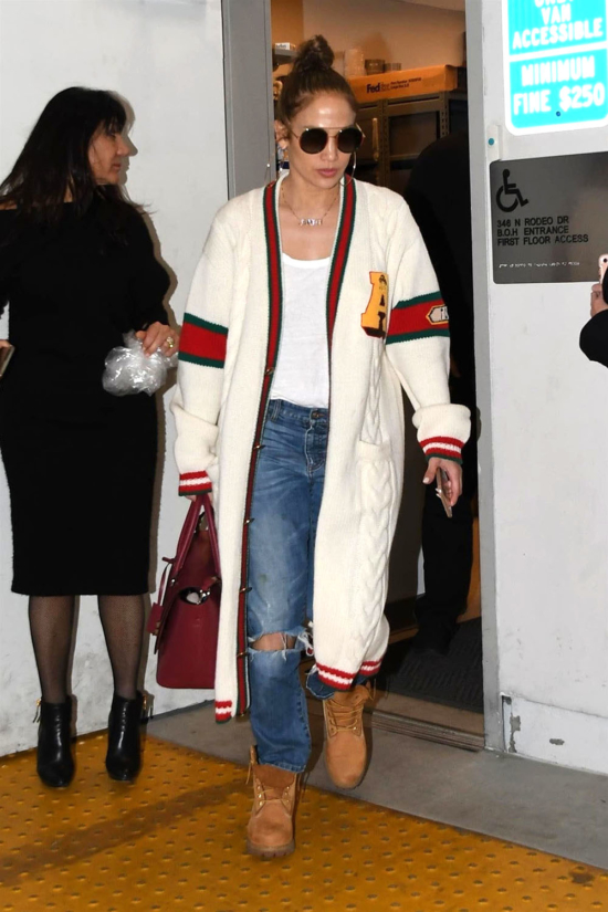 Celeb Style: Jennifer Lopez Wearing Gucci Embroidered Chunky Cable Knit ...