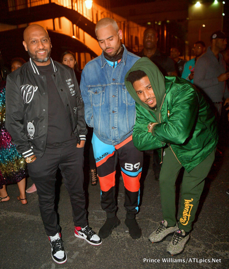 Alex Gidewon (L), Chris Brown, Trey Songz at Boulevard3 – Sandra Rose