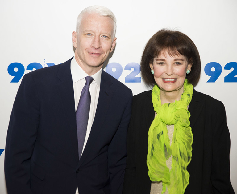 Swiss-born socialite Gloria Vanderbilt poses with her two sons Anderson ...