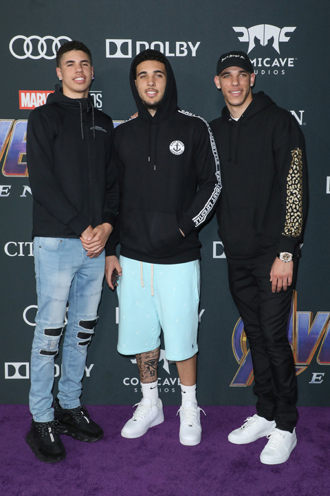 LaMelo Ball, Liangelo Ball, Lonzo Ball attend Marvel Studios’ ‘Avengers ...