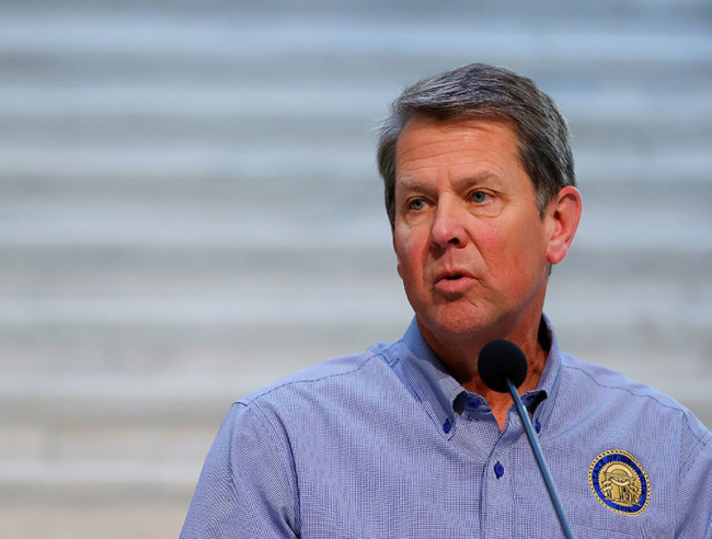 Georgia Governor Brian Kemp speaks to the media during a press ...