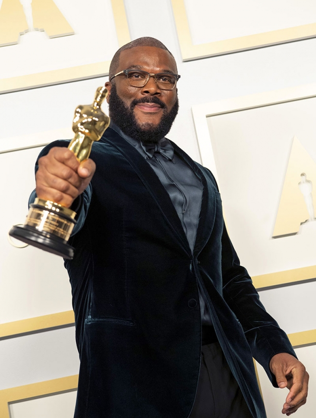 Tyler Perry, winner of the Jean Hersholt Humanitarian Award, poses in ...