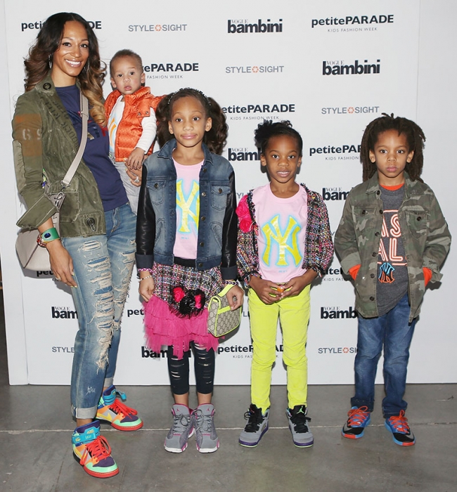 NEW YORK, NY – MARCH 08: Alexis Stoudemire poses with her kids Alijah ...