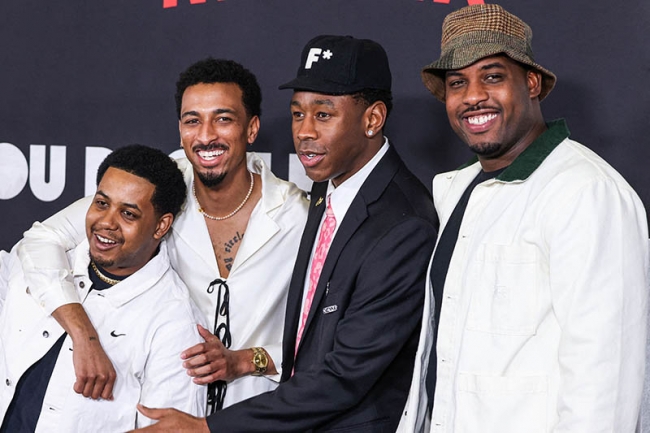 L-R: Jasper Dolphin, Travis Bennett, Tyler, The Creator, Lionel Boyce (Odd Future) attend the ...
