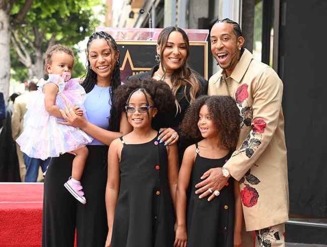 Eudoxie Mbouguiengue, Ludacris and family at the star ceremony where ...