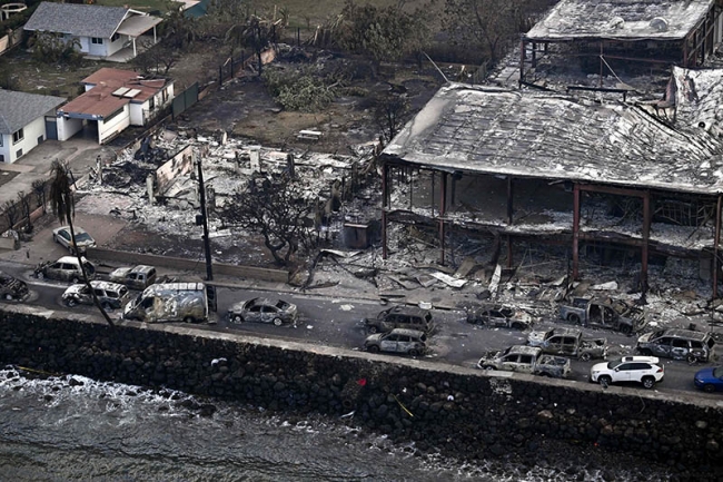 TOPSHOT – An aerial image taken on August 10, 2023 shows destroyed ...