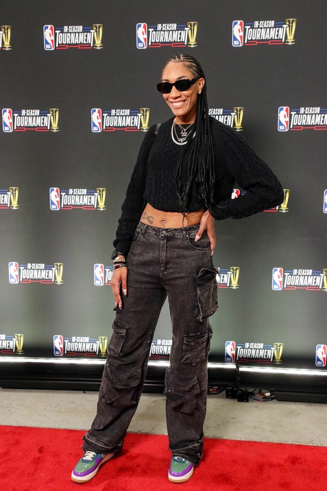WNBA star Aja Wilson arrived at NBA In-Season Tournament Finals at the ...