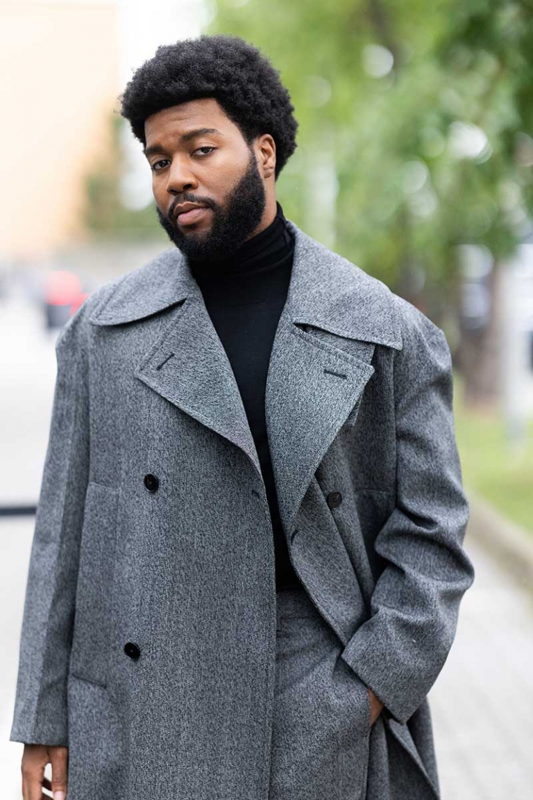 MILAN, ITALY – SEPTEMBER 18: Khalid is seen wearing a black turtleneck ...