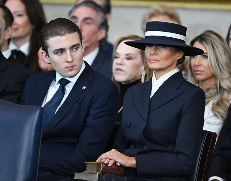 WASHINGTON, DC – JANUARY 20: Barron Trump and first lady Melania Trump ...